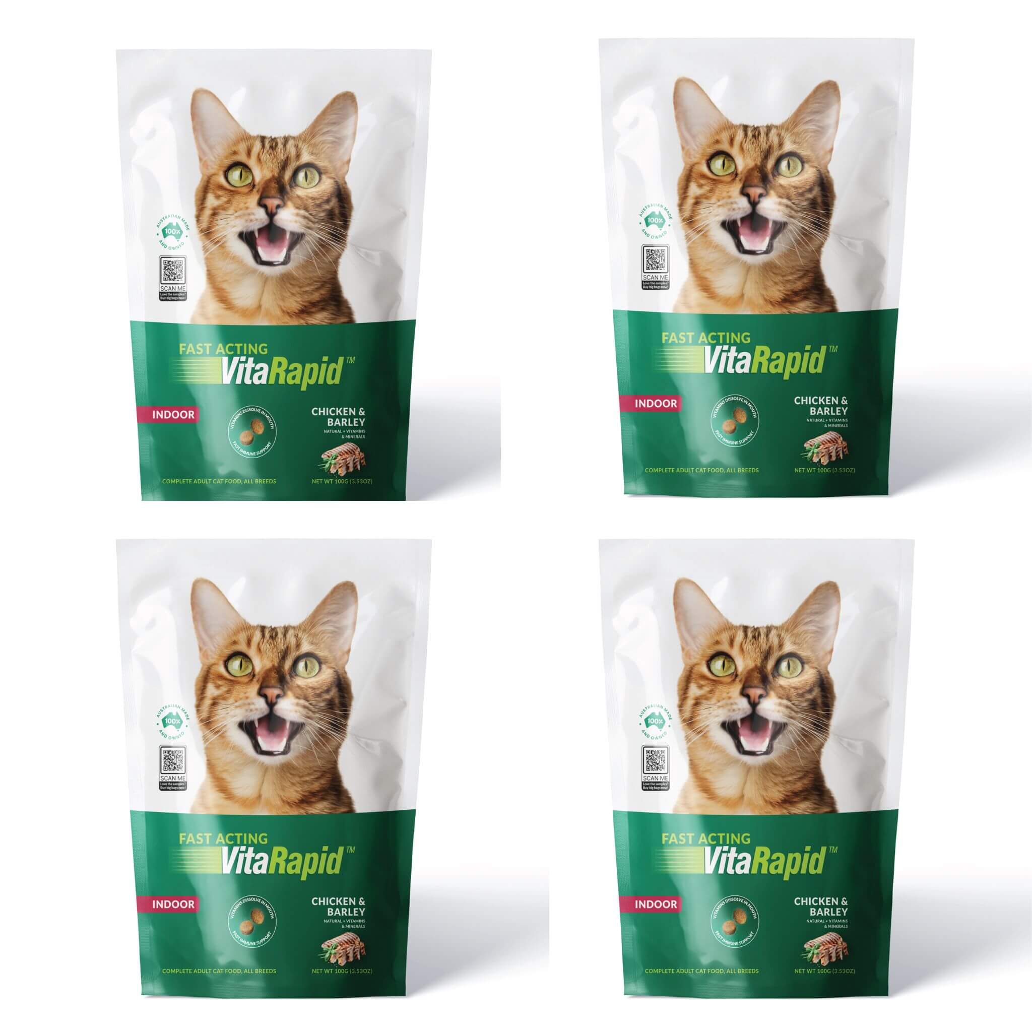 4 x 100g VitaRapid Science Indoor Adult Cat Food SAMPLES – Vetalogica